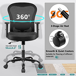 Primy Office Chair Ergonomic Computer Desk Chair, High Back Breathable Mesh Chair with Adjustable Lumbar Support 2D Armrests, Executive Rolling Swivel Comfy Task Chair with Wheels for Home Work Gaming