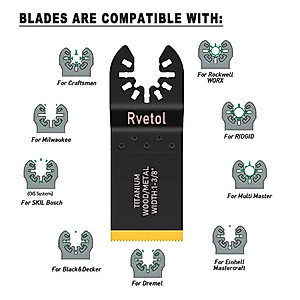 Oscillating Multitool Blades, 10Pcs Titanium Oscillating Tool Saw Blades Kit for Cutting Hard Material Metal Wood Nails Plastic, Compatible with Rockwell Dewalt Milwaukee Makita Ryobi