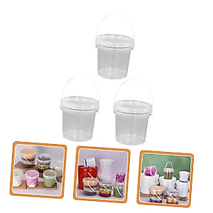 DOITOOL 3Pack Clear Plastic Bucket with Lid and Handle (1L) Ice Cream Tub with Lids, Food Grade Round Plastic Pail Container with Lid, Freezer Food Storage Containers