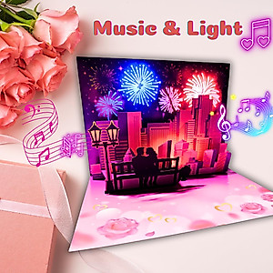 APOTODITO Anniversary Pop up Cards, Musical Anniversary Card with Light and Music, Happy Anniversary Cards for Men Women Couple Wife Husband Valentine (Pink)