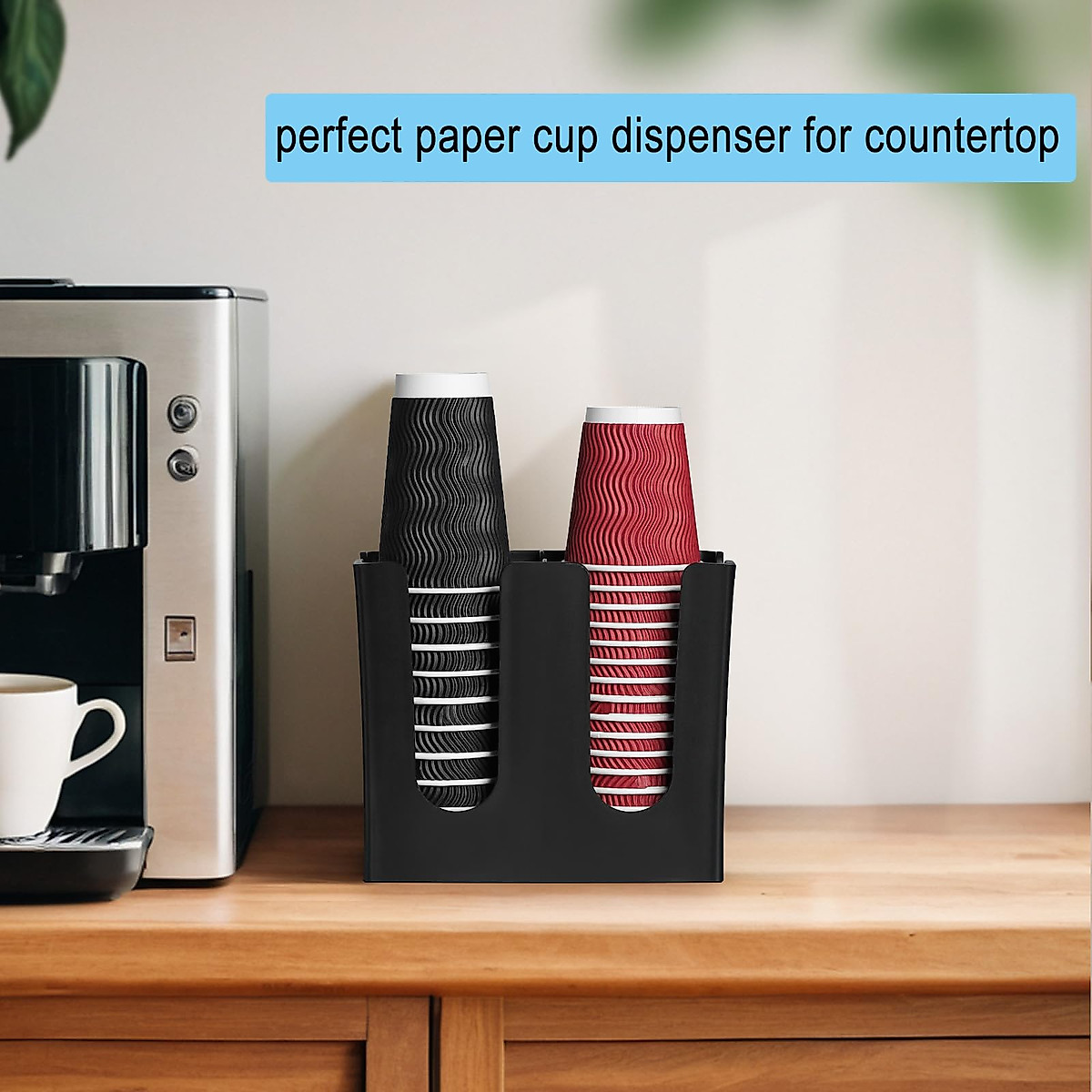 Samhe Cup Dispenser, 2 Compartment Coffee Cup and Lid Holder for 5oz-16oz Paper Plastic Cups, Cup Organizer for Table Countertop Coffee Station Bar Office