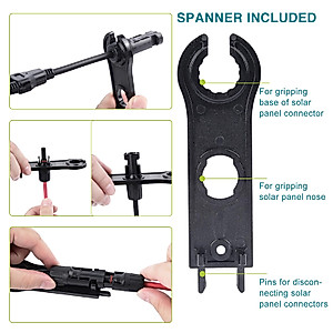 Solar Y Branch Connectors 40A, Solar Connectors with a Spanner, Solar Cable Parallel Adaptor Wire Plug Tool Kit for Solar Panel (2*M/FF+2*F/MM+ 2 Spanners)