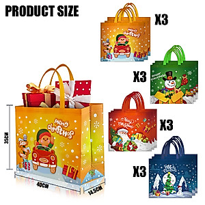 CCINEE 12 PCS Christmas Gift Bags with Handle, Large Size Reusable Christmas Tote Bags Non-Woven Christmas Treat Bags Grocery Shopping Bags for Gifts Wrapping Xmas Party Supplies,15.7"×13.8"×5.7"