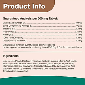 NaturVet Brewer’s Dried Yeast Pet Supplement with Garlic Flavoring – Includes B-Complex Vitamins, Omega-3, 6, & 9 Fatty Acids – Helps Support Glossy Coat, Healthy Skin for Dogs, Cats 500 Ct.