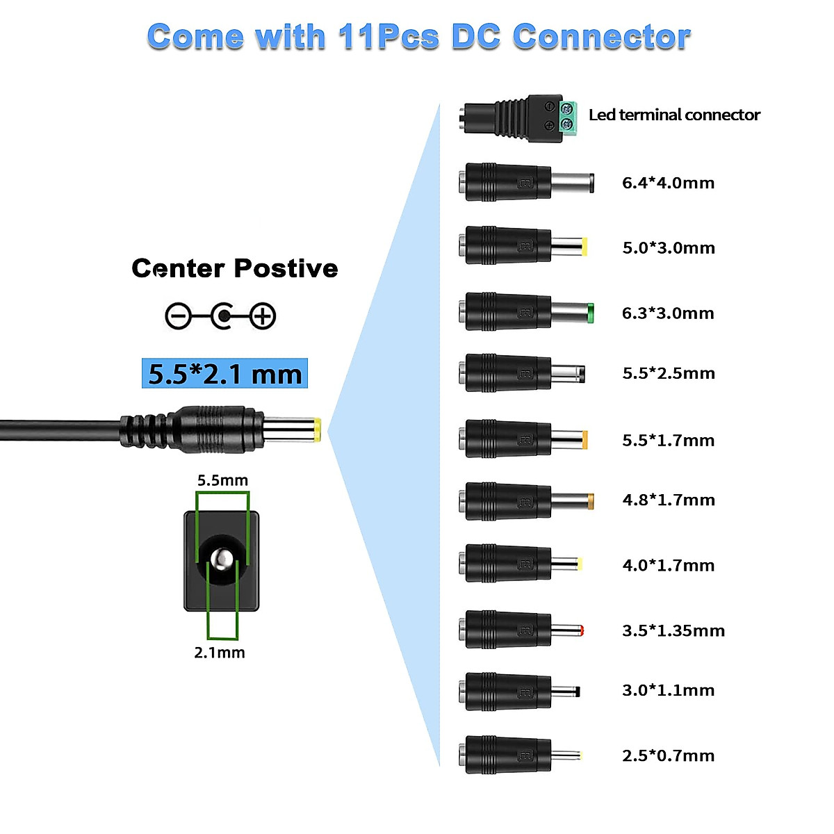 TKDY 12V 5A 60W Power Adapter White, for 12Volt 5A 4A 3.5A 3A 2A LED Strip Lights, LCD Monitor Power Supply, CCTV Security Camera Switching Charger Cord.