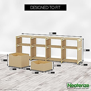 Closet Organizer and Storage Unit. Includes 8 Fabric Storage Bins. DIY Organizer Shelf For Clothes, Toys, Underhanging Closet Storage. Used in Closet, Hallway and Bedroom. (Beige)
