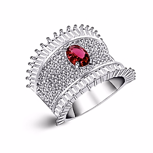 Uloveido Large Anniversary Red Eye Ring Pave Cubic Zirconia Rhodium Plated - Nice Christmas Gifts Present for Women JZ083 (Size 8)