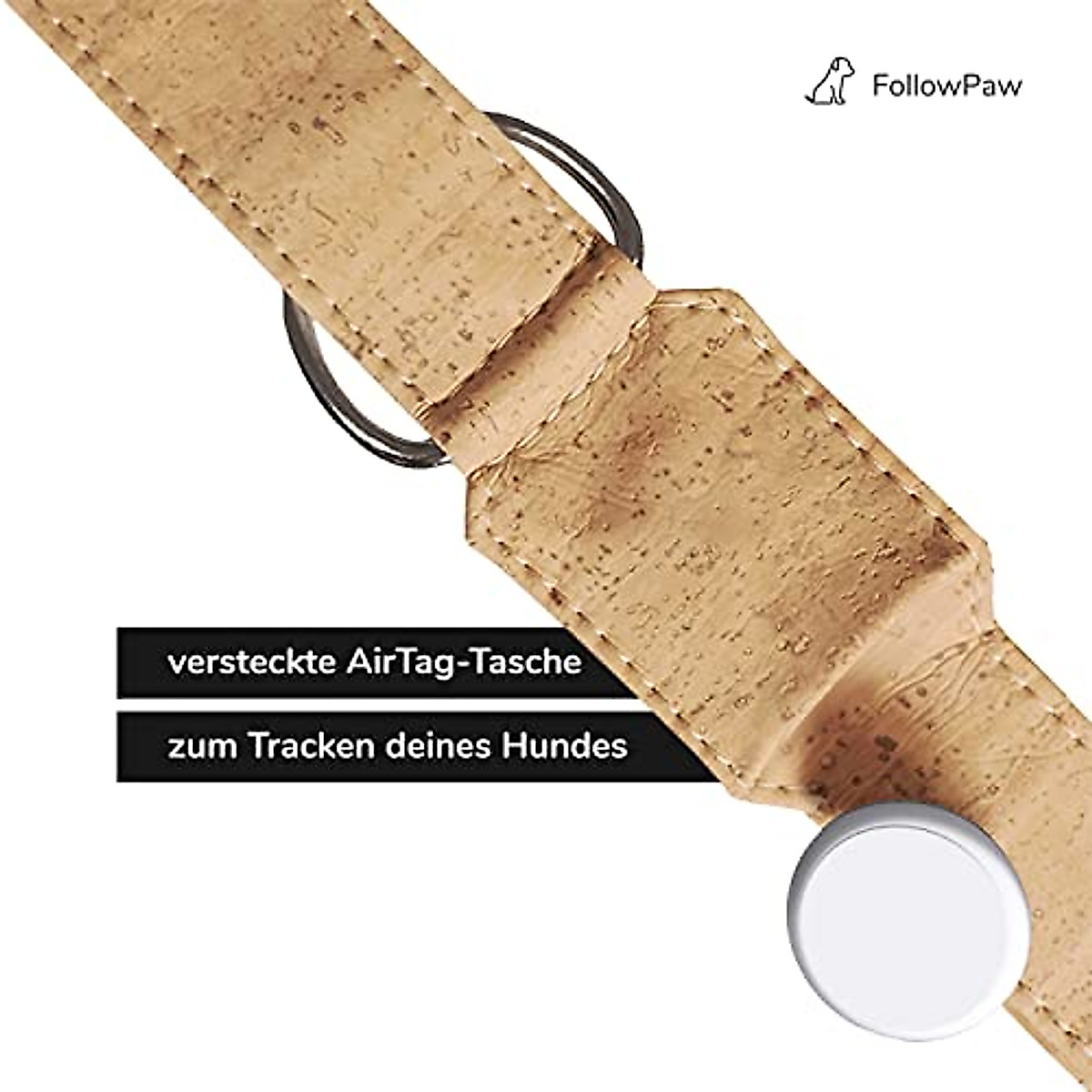 FollowPaw AirTag Dog Collar (L (44-51 cm), Natural)