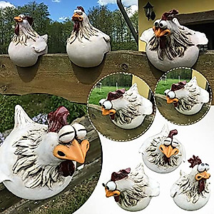 Feniyue 3PCS Funny Chicken Decor Garden Statues, Resin Statues Outdoor Decorative Stakes, Yard Art Sculptures for Backyard Farm Patio Lawn Fence Decorations, Rooster Kitchen