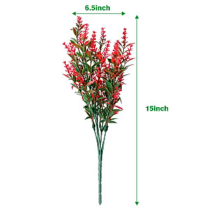 JEMONG 8 Bundles Artificial Lavender Flowers Outdoor UV Resistant Fake Flowers No Fade Faux Plastic Plants Garden Porch Window Box Decorating (Red)