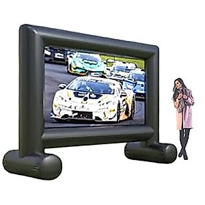 Inflatable projector screen 14 ft for Outside Support Front & Rear Projection Blow up Movie Screen with Fast Low-Noise Built-in Blower for Backyard Movie Night, Parties, Celebrations