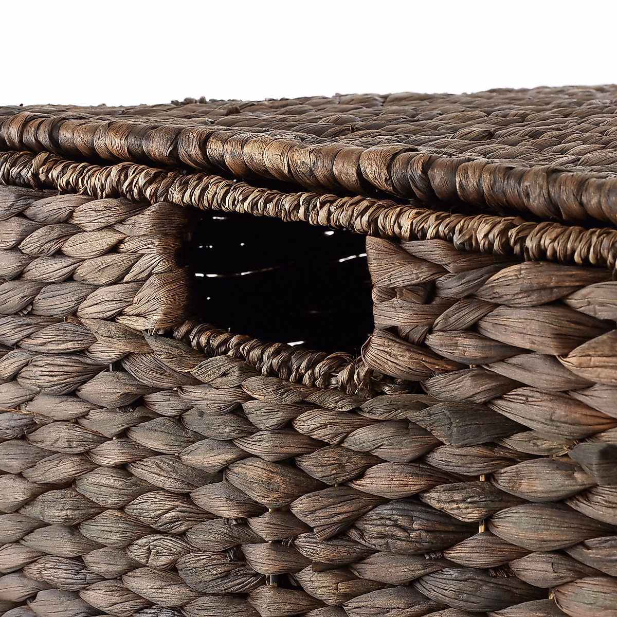 Casafield Rolling Storage Basket Cart with Lid and Locking Wheels, Espresso - Handwoven Water Hyacinth Divided Recycling Sorting Bin for Kitchen, Laundry Room, Garage