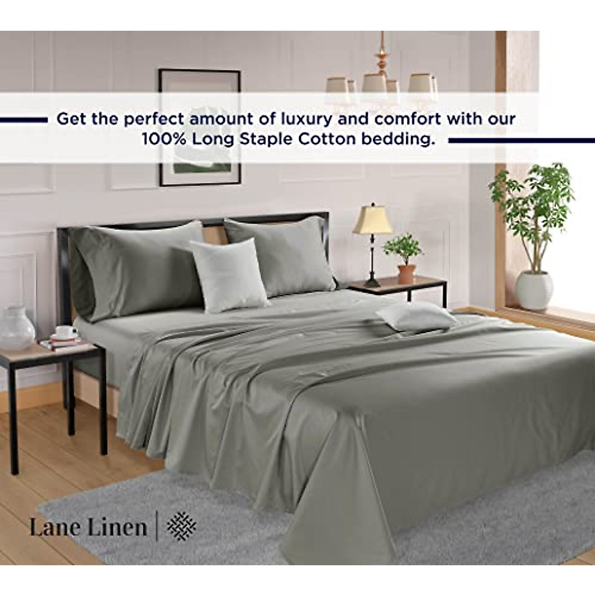 100% Cotton King Sheets - 600 Thread Count 4 Pc King Sheets Sets, Long Staple Combed Cotton Bed Sheets King, Luxury Sateen Sheets, King size sheets with deep pockets fits upto 17" - Charcoal