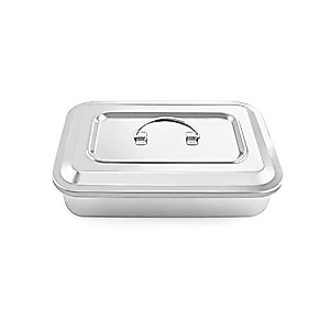 QWORK Medical Stainless Steel Instrument Tray Organizer Holder with Lid and Handle Grip for Surgical Medical Dental Instruments, 9.5" x 6.3" x 2", 2 Pack