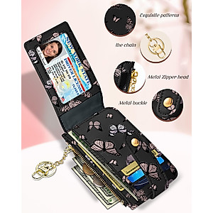 Bistup Credit Card Holder Wallet for Women - Cute Small for Ladies Teen Girls Female Rfid Butterfly Black Leather Cardholder Wallets Organizer Purse Girly Aesthetic Print Unique Zipper