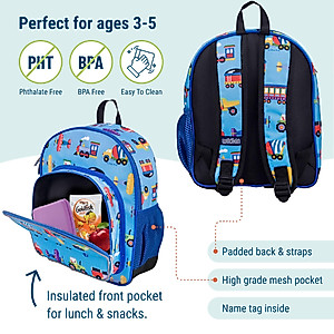 Wildkin 12-Inch Kids Backpack for Boys & Girls, Perfect for Daycare and Preschool, Toddler Bags Features Padded Back & Adjustable Strap, Ideal for School & Travel Backpacks(Trains, Planes, and Trucks)