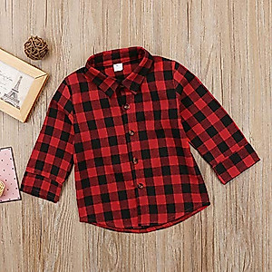 Toddler Baby Girl Toddler Baby Girl Boys Kids Letters Print Long Sleeve Shirt Button Plaid Top Jean Jacket Coat Outwear (red buffalo plaid jacket,2-3t)