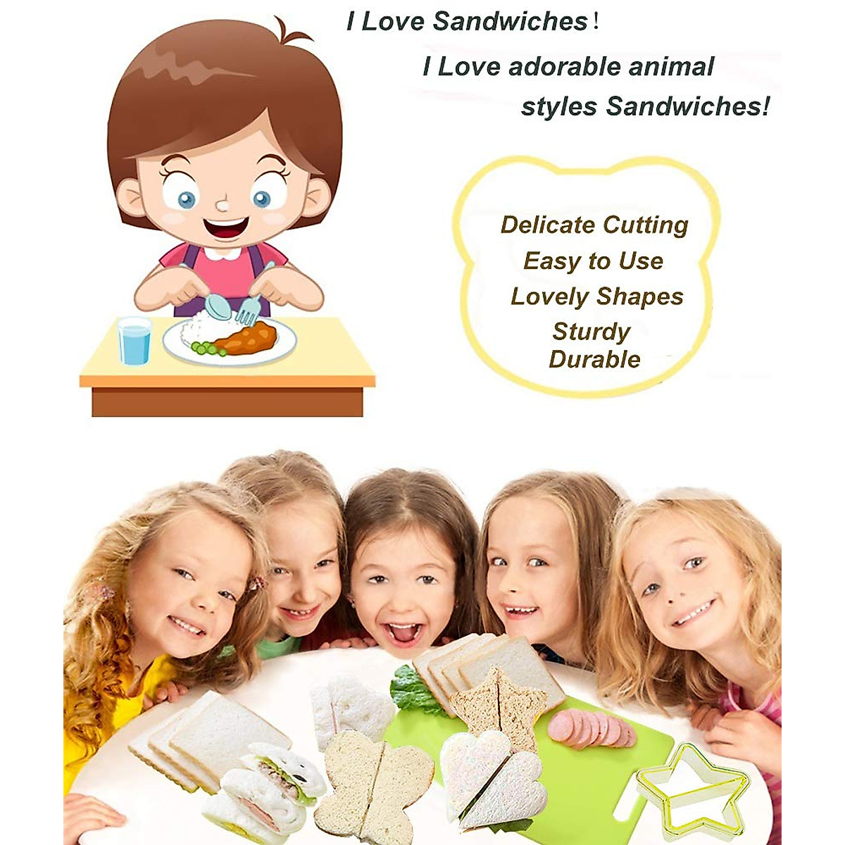 Sandwich Bread Cutters Shapes Set for Kids Vegetables Fruits Cheese Shapes Mold Supplies Crust Lunchbox and Bento Box