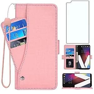 Asuwish Compatible with LG V20 Wallet Case Tempered Glass Screen Protector and Leather Flip Cover Card Holder Stand Magnetic Cell Accessories Phone Cases for LGV20 LG20 V 20 Boys Girls Women Men Pink