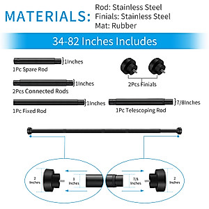 YNL Shower Curtain Rod 34-82 (2.8-6.8ft) Inches with 12Pcs Shower Curtain Rings, Adjustable Shower Rod No Drilling, Non-Slip, Never Rust, Stainless Steel, Suitable for Bathroom Window, Matte Black