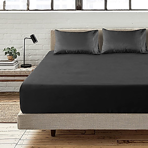 BLC Microfiber Twin Size Fitted Sheet, Pack of 1, 1800 TC Double Brushed Breathable & Cooling Sheet with 15" Deep Pocket, Wrinkle Free - Comfy – Dark Grey Bed Sheet