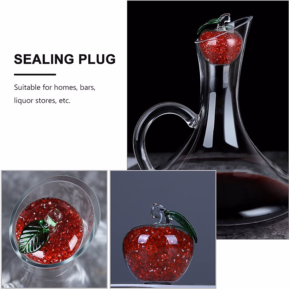 Cabilock Wine Bottle Glass Plug Ball Stoppers Fruit Shaped Caps for Wine Decanter Carafe Bottle Replacement Sealing Stoppers
