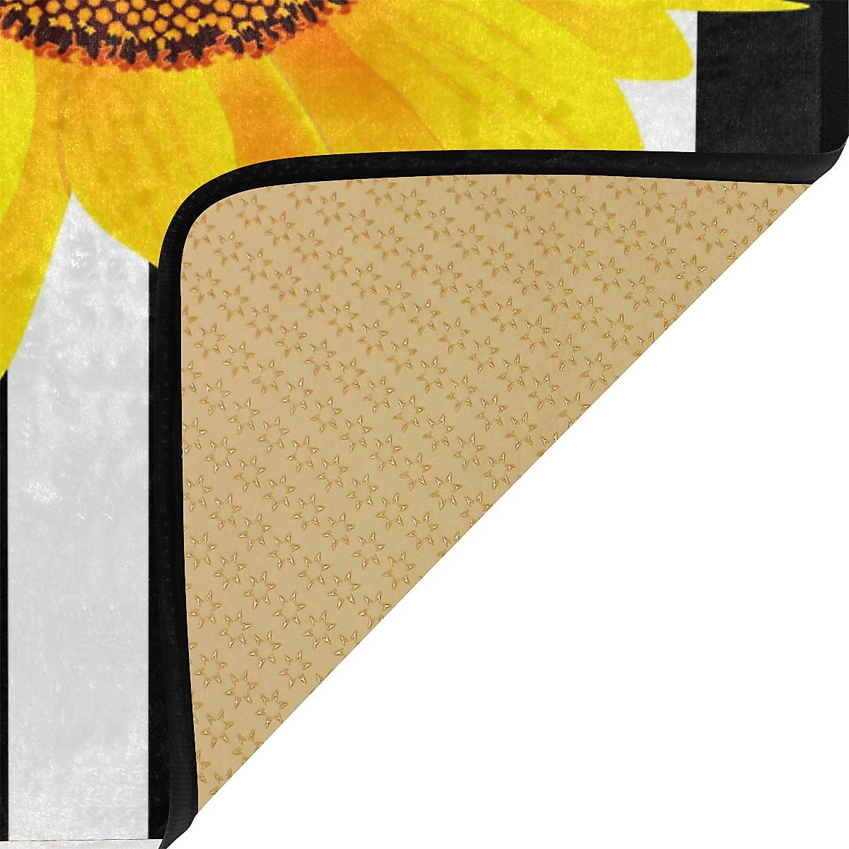 susiyo Kitchen Mat Sunflowers on Black and White Striped Kitchen Rug Mat Anti-Fatigue Comfort Floor Mat Non Slip Oil Stain Resistant Easy to Clean Kitchen Rug Bath Rug Carpet for Indoor Outdoor Door