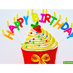 Colorful Happy Birthday Cupcake, Quilling Card 3D - Unique Dedicated Handmade, Design Greeting Card for Birthday | 6" x 6"