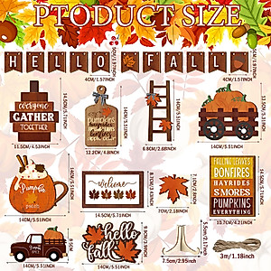 21 Pcs Fall Tiered Tray Decor Set Hello Fall Pumpkin Maple Leaf Wooden Signs Autumn Thanksgiving Decorations Rustic Farmhouse Table Centerpieces for Home Kitchen Decor Harvest Holiday