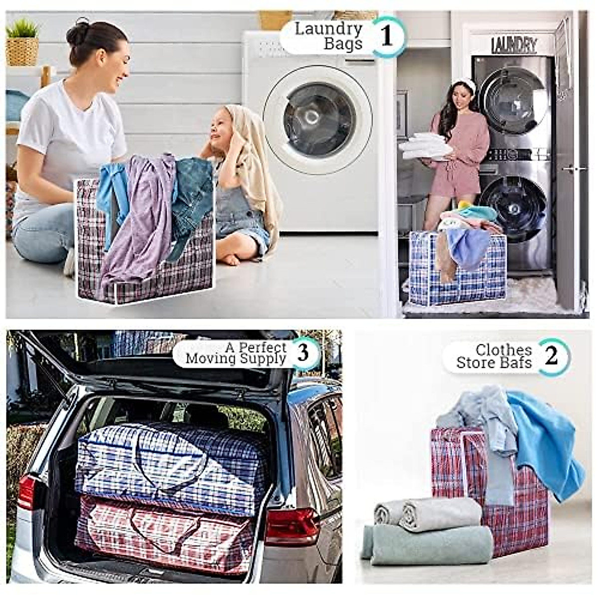 AAYAW Reusable & Versatile Large Laundry Bags with Reinforced Zips & Handles - Multi-Pack Options Durable for Clothing & Bedding - Ideal for Storage, Moving & Travel(+/- 10%) (Pack of 3)