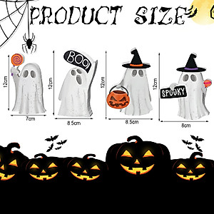 Thyle 4 Pieces Halloween Tiered Tray Decor Halloween White Ghosts Wooden Signs Wood Cute Ghost Figurine Farmhouse Boo Spooky Table Sign for Kitchen Decoration Home Table Centerpiece Party Supplies