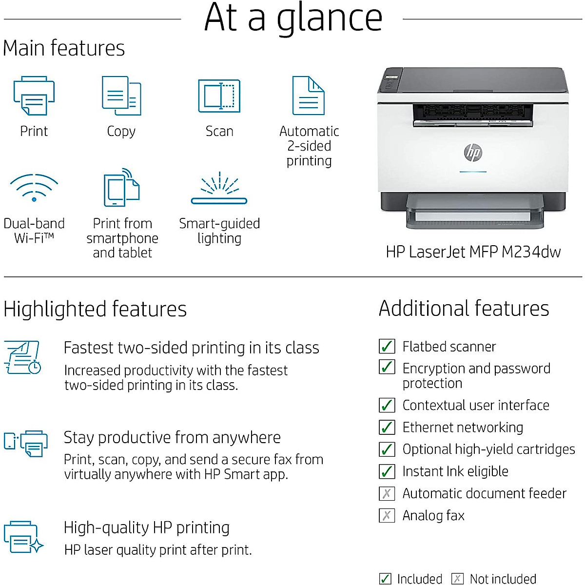 HP Laserjet MFP M234dw Wireless Monochrome All-in-One Laser Printer, Print Scan Copy,600x600 dpi, 30ppm, Auto Duplex Printing, 1.27" LCD Display, Wi-Fi, Ethernet - WULIC Printer Cable