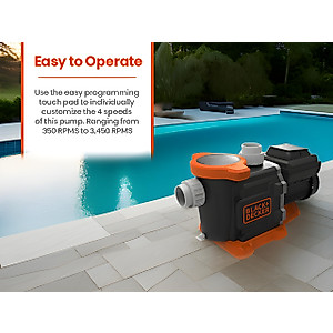 BLACK+DECKER Variable Speed Pool Pump Inground with Filter Basket and Easy Programmable Touch Pad Interface, 3 HP