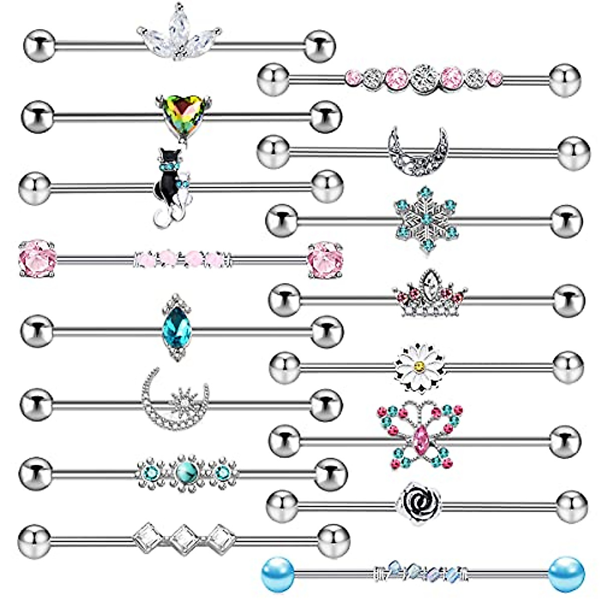 TIANCI FBYJS 14G Stainless Steel Industrial Barbell Earring Cartilage Body Piercing Jewelry 38mm 1&1/2 Inch Industrial Piercing Bar…