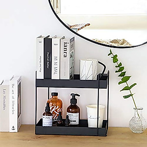 GDGDTOO 2 Tier Bathroom Storage Organizer Tray for Countertop, Cosmetic Organizer Holder Kitchen Spice Rack,Set of 1, Vanity Shelf,Black