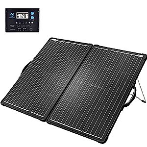 ACOPOWER 200W Mono Lightweight Portable Solar Panel Kit, 2x100W Solar Suitcase, Waterproof 20A 12V/24V LCD Charge Controller for Both 12V Battery and Generator (New Launched), Black, (HY-PLK-200W20A)