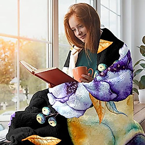 VBFOFBV Bedding Fleece Blanket Comfort Fluffy for Boys Girls, Skull Purple Flower Retro