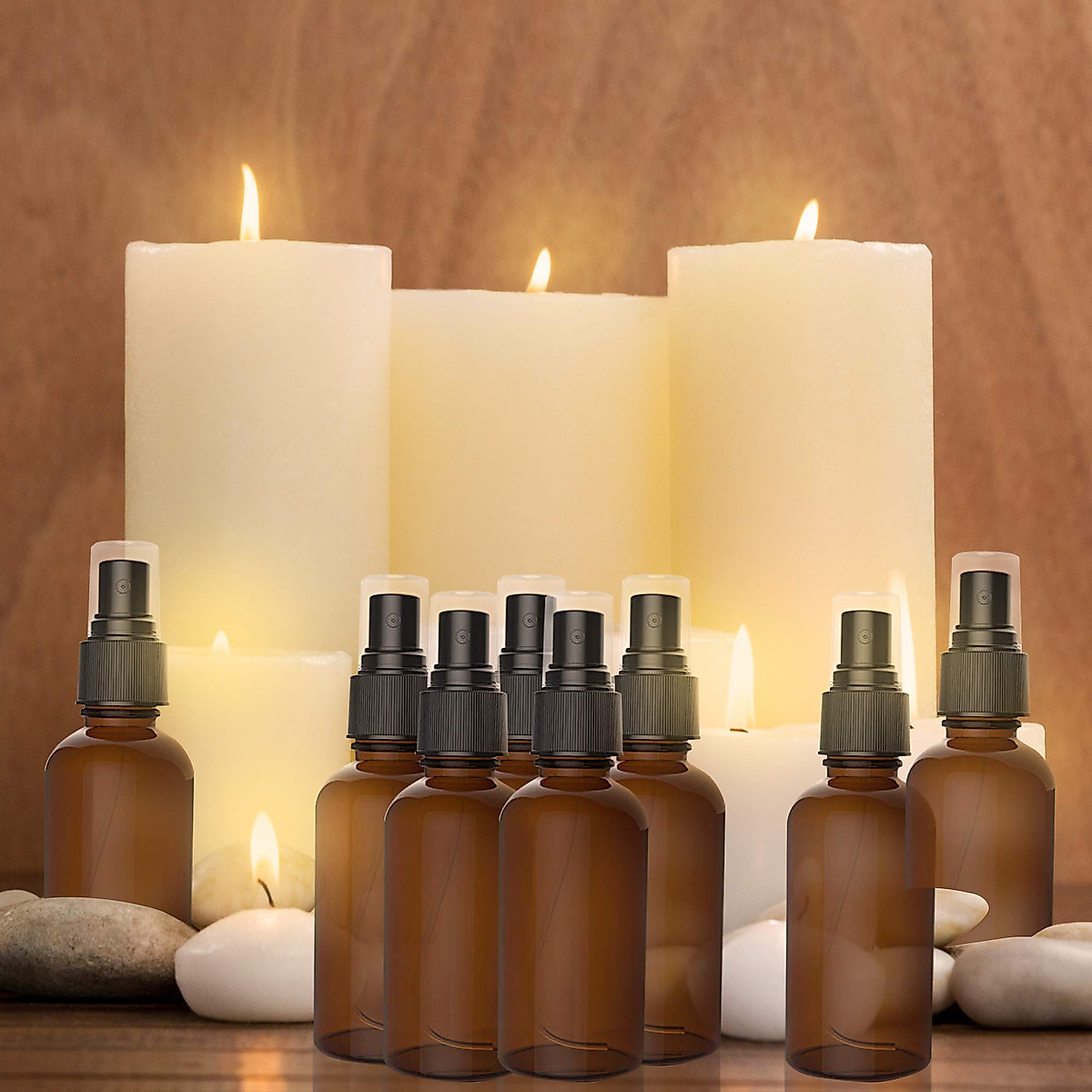 Nylea 8 Pack Amber Spray Bottles 2oz - [THE PERFECT SPRAY] - Empty Glass Bottles For Cleaning Solutions - Best Refillable MIST SPRAY Pack Perfume Atomizer [2oz]