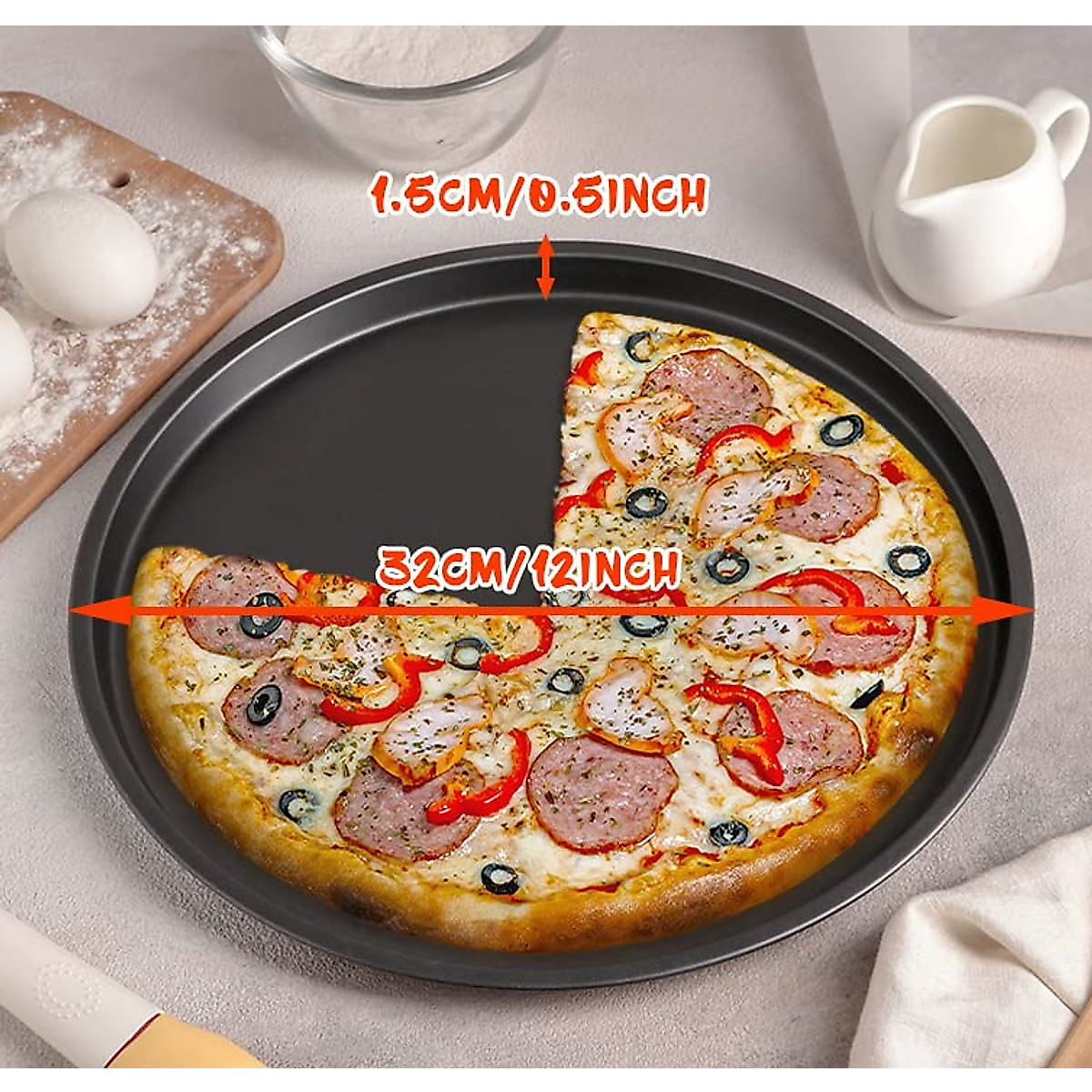 3PC Nonstick Pizza Tray for Oven, TWUTGAYW Cast Iron Pizza Pans With Holes 12.5 in, Pizza Serving Tray, Carbon Steel with Non Stick Surface, Round Pizza Tray Baking Pizza Set for Home Kitchen Oven Use