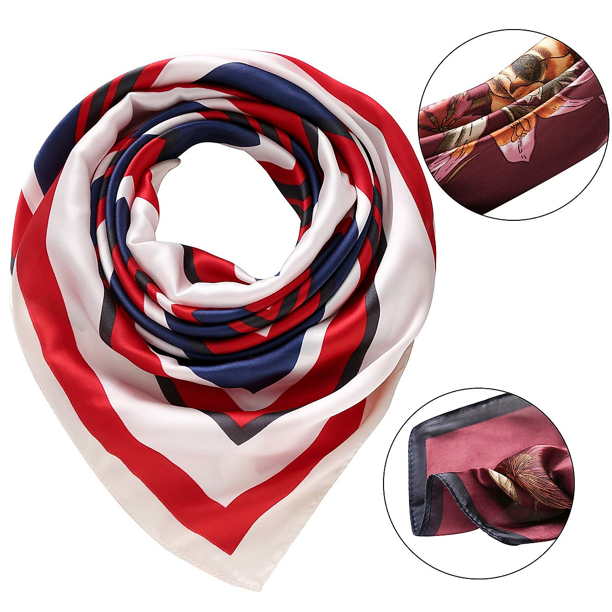 RIIQIICHY Head Scarf Like Silk Satin Hair Scarf for Women Sleeping Square Designer Bandana Check Scarf for Hair Wrapping at Night 27.5 Inch