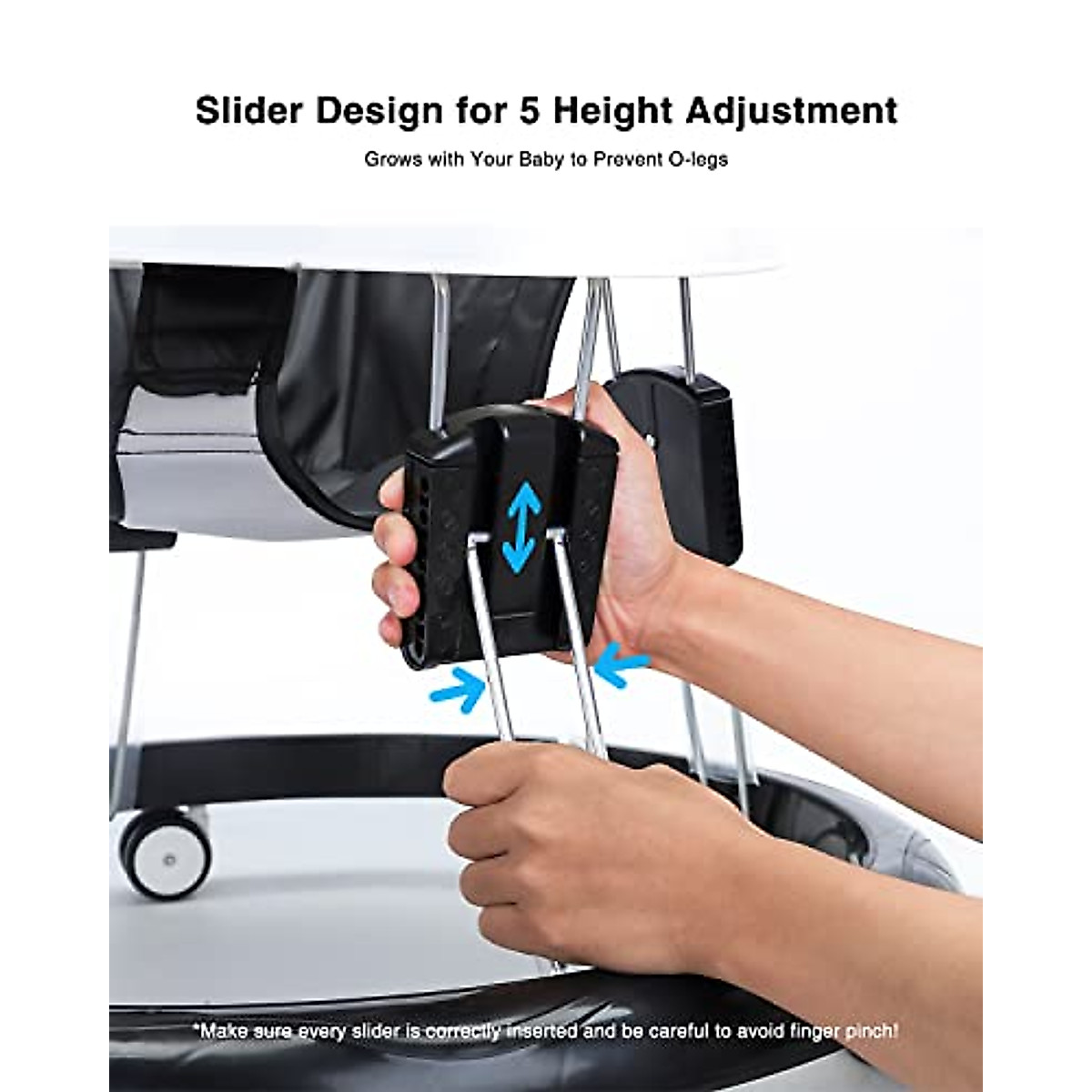 Adjustable Baby Walkers for Baby with Easy Clean Tray, Universal Wheeled Walker, Anti-Rollover Folding Walker for Girls&Boys 6-18 Months Toddler, ZM-01 (Grey)