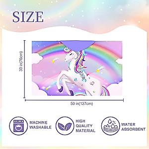 Unicorn Hooded Towel, Unicorn Beach Towel, Unicorn Towel for Girls 30" x 50", Cute Pink Rainbow Microfiber Absorbent Quick Dry Bath Swim Pool Towel Poncho Bathrobe with Hood Gifts for Kids Toddler