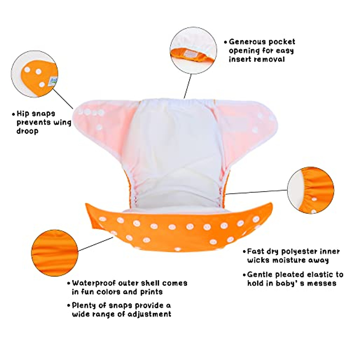 AnAnBaby Reusable Cloth Diapers for Babys, One Size Adjustable Washable Pocket Nappy Covers 6 Pack with 9pcs Microfiber Inserts for Toddler Boys & Girls