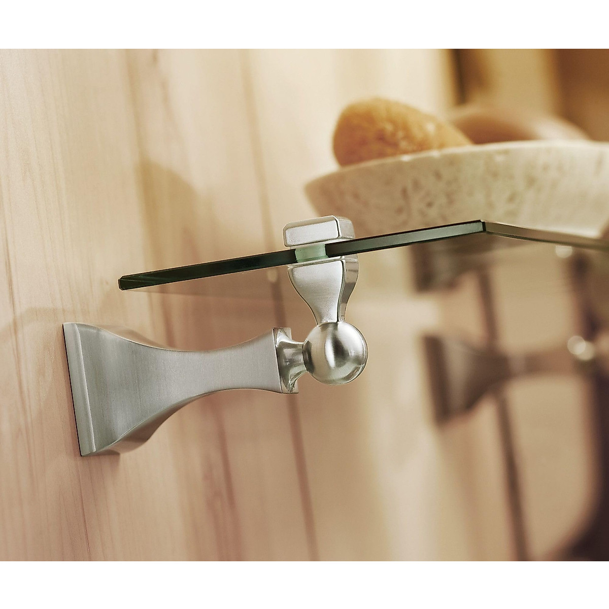 Moen DN8390BN Retreat 22-Inch Wide x 5-Inch Deep Decorative Glass Bathroom Vanity Shelf, Brushed Nickel