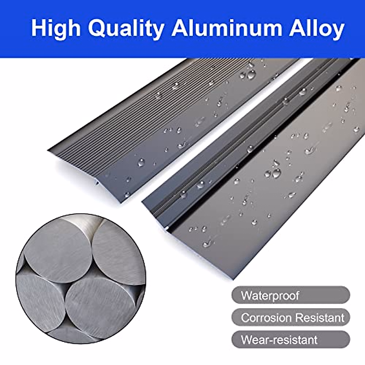 Aluminum Floor Transition Threshold Strip, Threshold Ramps for Doorways, Wheelchairs, Door/Tile/Threshold Reducer, Doorway Edge Trim Suitable for Threshold Height Less Than 1.6 Inch (Black, 90CM)