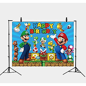 REAGTUGHT 7x5ft Happy Birthday Theme Backdrop Adventure Game Gold Coins Photo Backgrounds Cartoon Boys Children Baby Shower Banner Cake Table Decor Photo Shoot Props