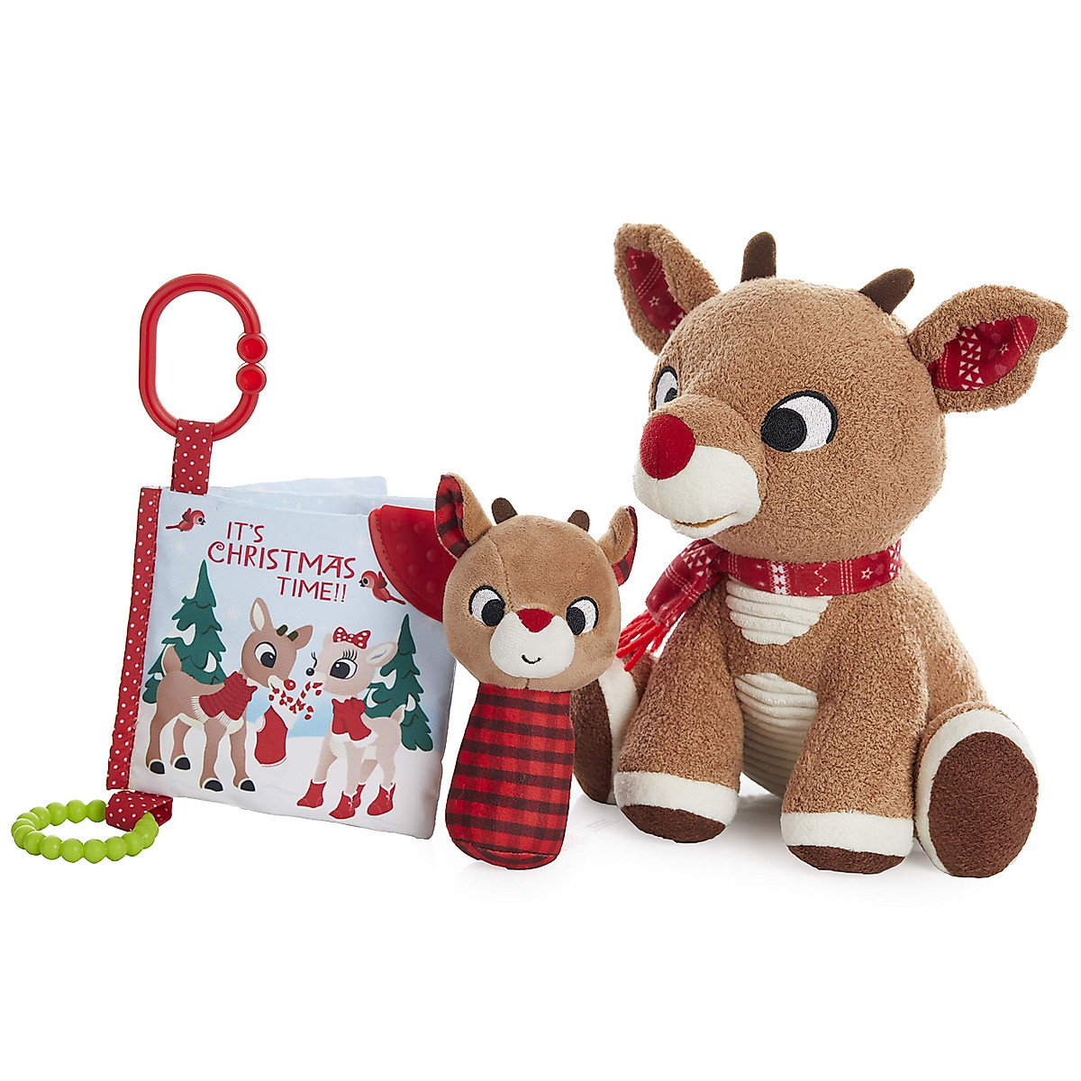 KIDS PREFERRED Rudolph The Red-Nosed Reindeer Set with Stuffed Animal, Plush Rattle, & Crinkle Teether Activity Soft Book, Christmas Holiday Toy, Boys & Girls 0 and up