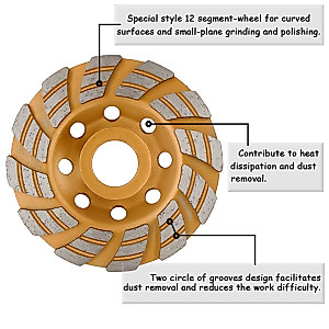 FINGLEE DT 4 Inch Diamond Grinding Cup Wheel for Angle Grinder,Concrete Stone Masonry Polishing,12 Unique segs,with 4/5" 5/8" Adapters (4 inch)