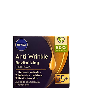 Nivea Anti-wrinkle + revitalizing night care face cream anti-aging 55+ with avocado oil, calcium and panthenol 50ml / 1.69 oz