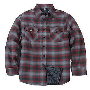 YAGO Men's Quilted Lined Long Sleeve Flannel Plaid Button Down Shirt Jacket YG2611 (Red/Gray, AC7, X-Large)